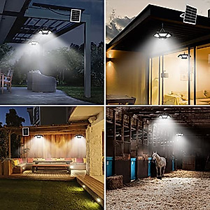 Yomisga Dual Head Solar Powered Shed Light Daytime Available Solar Pendant Lights Outdoor with Remote Control, Timer & Motion Sensor, 180 LED Solar Indoor Lights for Home, Shop, Garage, Barn…