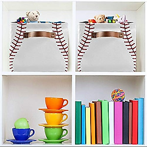 Baseball Lace Sport Foldable Storage Basket, Large Collapsible Organizer Storage Bin Cube Toys Storage Boxes with Handles for Bathroom Kids Nursery Closet Storage, 1 Pack