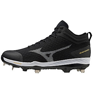Mizuno Men's Dominant 4 MID Baseball Shoe, Black-White, 11.5