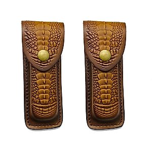 Folding Pocket Knife Sheath 5.2" Cow Leather Belt Case Case Metal Snap (2Pcs)