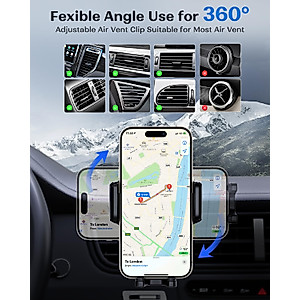 KPON Car Phone Holder Wireless Charger, Auto Clamping Wireless Car Charger Mount 15W/10W/7.5W for Dashboard, Automatic Air Vent Windshield Mount for iPhone 15 14 13 12 11/Samsung/LG/Google Pixel