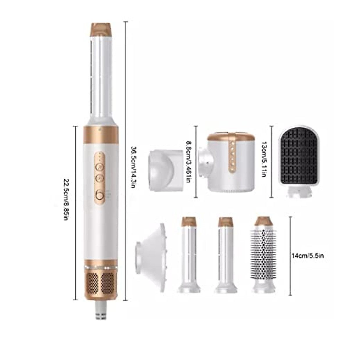 Hot Air Hair Dryer Brush, 7 in 1 Hot Air Brush Styler Dryer and Volumizer Hair dryer Left & Right Curling Barrel/Straightener/Wind hood/Concentrator/Curling Comb Hair Brush Blow Dryer for Women, White