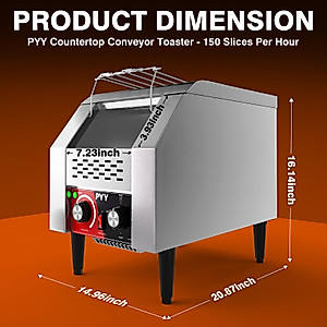 PYY Commercial Conveyor Toaster - 150 Slices/Hour Conveyor Belt Toaster, Heavy Duty Stainless Steel Commercial Toaster Oven, Electric Restaurant Commercial Toaster for Bagel, Bread, Silver, 1500W