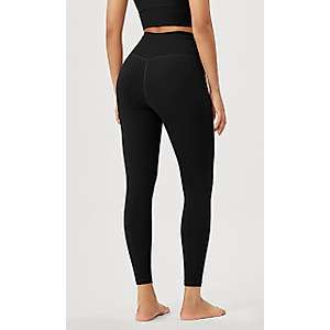 ODODOS Women's Cross Waist 7/8 Yoga Leggings with Inner Pocket, Inseam 25" Gathered Crossover Workout Yoga Pants, Black, Large