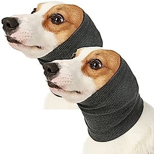 Vokiuler 2 Pack Quiet Ears for Dogs, Cat Dog Hoodies for Noise Block Ear Protection and Recovery, Dogs No Flap Ear Wraps for Anxiety Relief, Calming, Grooming, Neck Ear Warmer(S+S,Gray)