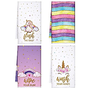Bencailor 4 Pcs Unicorn Hand Towels Kitchen Towels Tea Towels Set 16 x 24 Inch Absorbent Drying Dish Cloths Hand Towel Housewarming Gifts Decorations for Home Bathroom Drying Dishes
