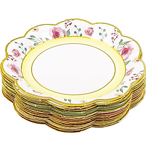 Fancy Land Floral Paper Plates 7.28 Inches Vintage Small Party Plate 24 ct