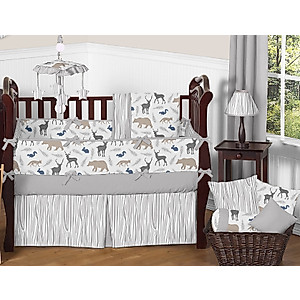 Sweet Jojo Designs Blue Grey and White Woodland Animals Bear Deer Fox Full Length Double Zippered Body Pillow Case Cover