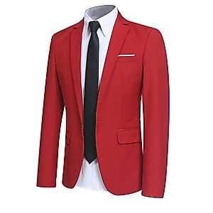 YFFUSHI Men Slim Fit One Button Blazer Jacket Casual/Party Sport Coat,Red,Small