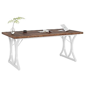 LITTLE TREE 63 “ Dx31“W x 30“ H Executive Desk, Farmhouse Large Computer Home Office Desk, Small Conference Room Table for 4-6 Person