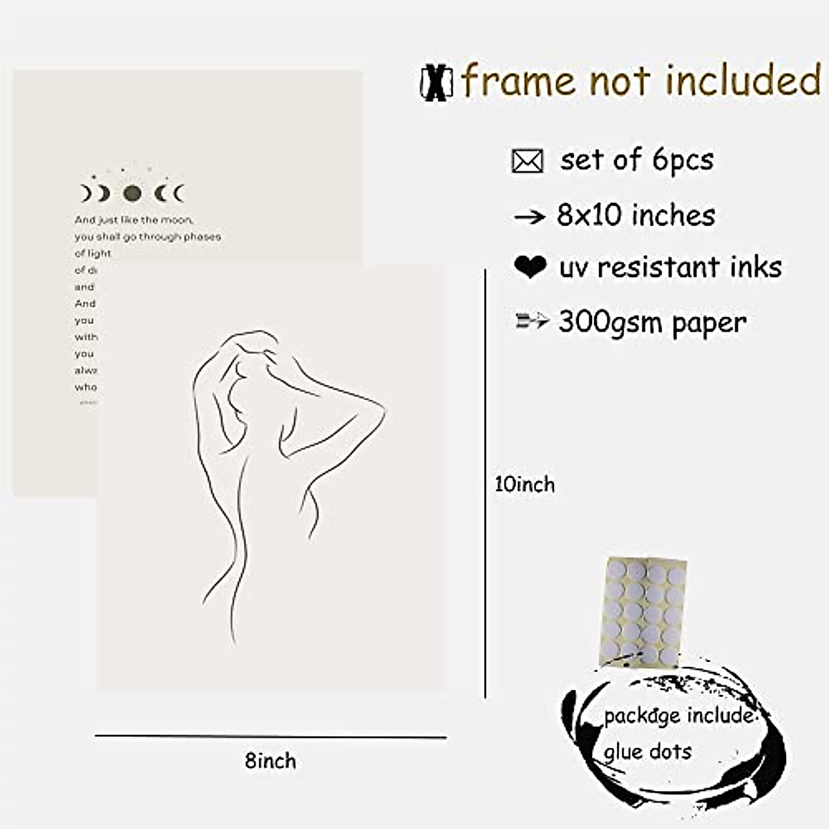 Onivein Matisse Wall Art Prints Set of 6 Black and White Boho Posters Matisse Minimalist Abstract Modern Bohemian Line Artwork Women Body Pictures for Bedroom Living Room Decor（8x10inch, Unframed