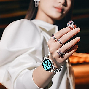 WINGLE for Samsung Galaxy Watch 7 6 5 4 FE Band 40mm 44mm Women Watch 5 Pro Band 45mm Four/4 Leaf Clover 20mm Bling Band for Active 2/Galaxy Watch 6/4 Classic 43mm 47mm 42mm 46mm/Watch 3 41mm, Silver