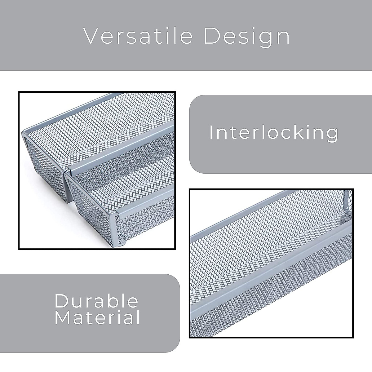 Smart Design Drawer Organizer - Set of 6 - Steel Metal Mesh - 12 x 3 Inch - Interlocking Arm Connection - Utensils, Flatware, Organization - Kitchen - Bronze