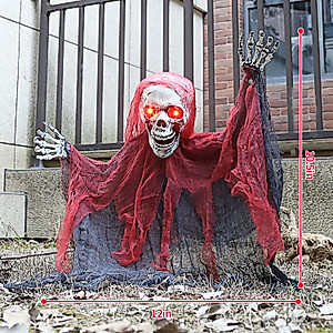Halloween Decoration Zombie with Light-up Skeleton Eyes and Sound Prop for Halloween Outdoor, Lawn, Yard, Patio Decor, Haunted House Decoration