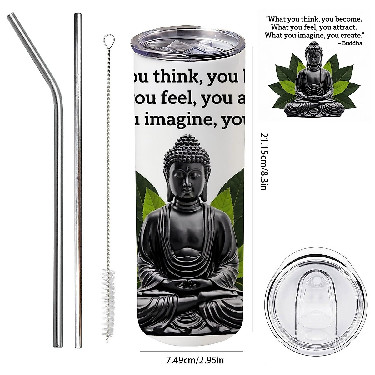 Tumbler with Lid and Straw Black Buddha (1) thermos coffee travel mugcute cups 20 oz insulated tumbler for Daily Holiday Decor Gift coffee cup