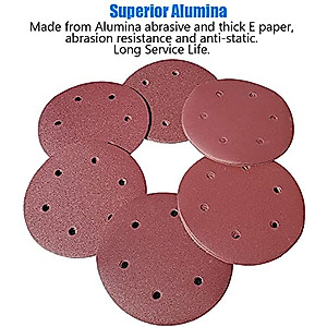 SACKORANGE 60 Pack 9-Inch 6-Hole Hook-and-Loop Drywall Sanding Discs Set- 80 100 120 180 240 400 Grits, 9" Fast Cutting Aluminum Oxide Sander Paper for Drywall Power Sander, Sand Wood