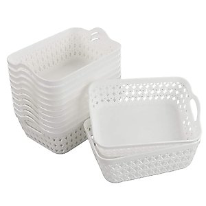 HOMMP 12-Pack White Plastic Woven Storage Basket Tray with Handle (Mini)