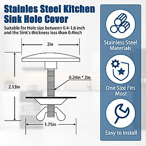 2 Inch Kitchen Sink Hole Cover Faucet Hole Cover Stainless Steel Kitchen Sink Tap Hole Plate Stopper Cover Blanking Metal Plug (Matte Black)