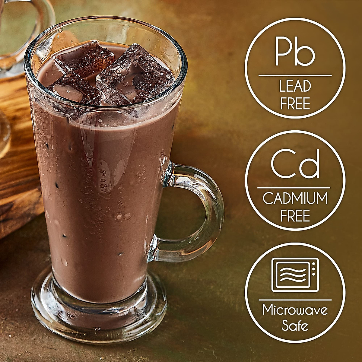 Crystalia Tall Irish Coffee Mugs with Handle, Large Colombian Glasses Set of 2, Tall Funnel Clear Glasses for Iced Coffee, Latte, Cappuccino, and Hot Chocolate, Big Plain Glasses (Large 12 oz)