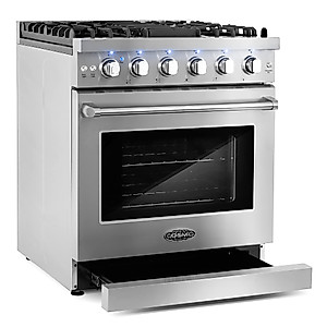 COSMO COS-EPGR304 Slide-in Freestanding Gas Range with 5 Sealed Burners, Cast Iron Grates, 4.5 cu. ft. Capacity Convection Oven, 30 inch, Stainless Steel