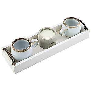 Generic Rustic Whitewashed Rectangular Wooden Serving Tray with Metal Handle Centerpiece for Dining Room Living Room or Windowsill Perfect Size for Snacks Wine Coffee Candles or Plants,White Washed