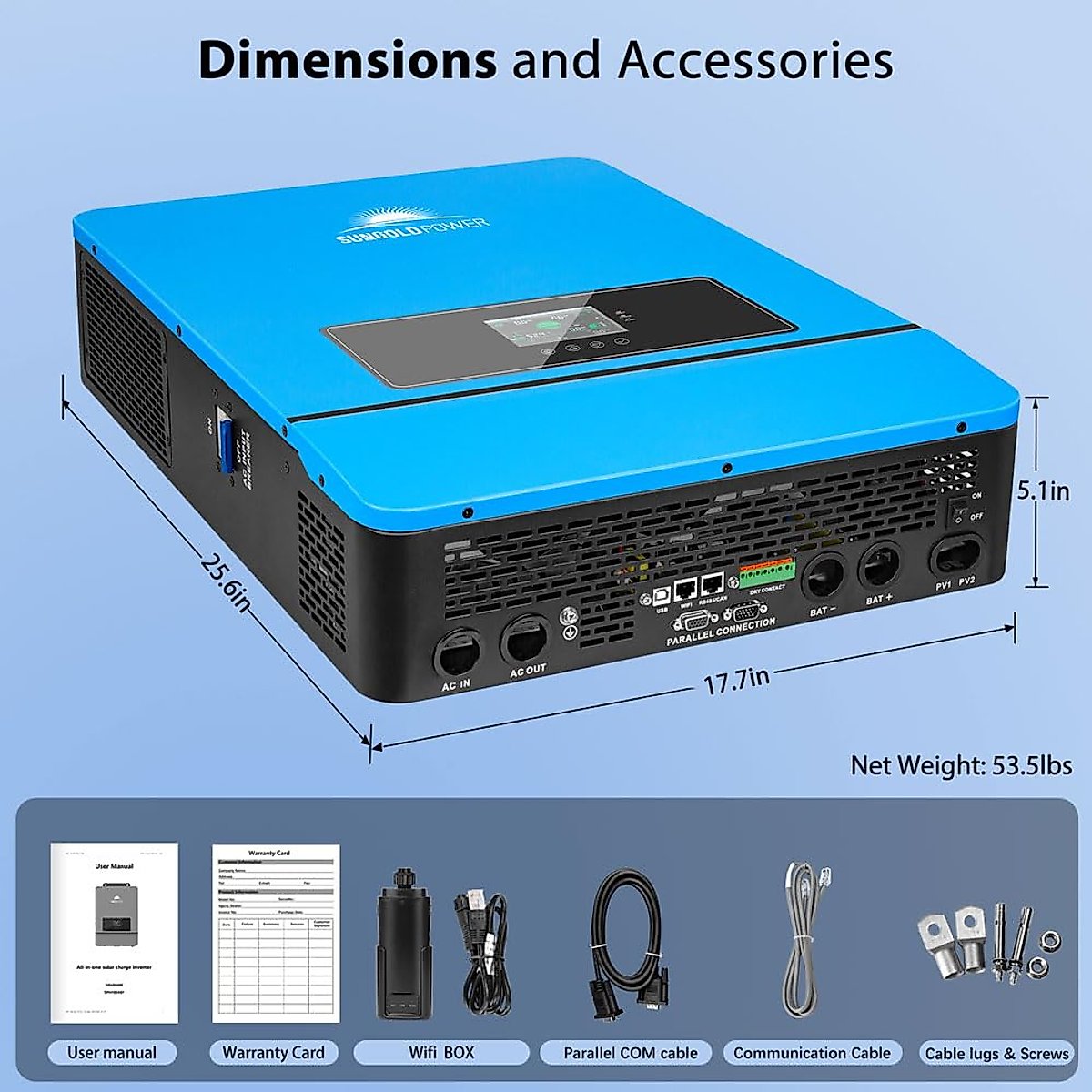 SUNGOLDPOWER 8000W 48V Hybrid Inverter, Built-in 2 MPPT Solar Controllers, Max 200A Battery Charging, AC Input/Output 120V/240V(settable),Pure Sine Wave Inverter(Parallel/WiFi/BMS COMM) UL1741