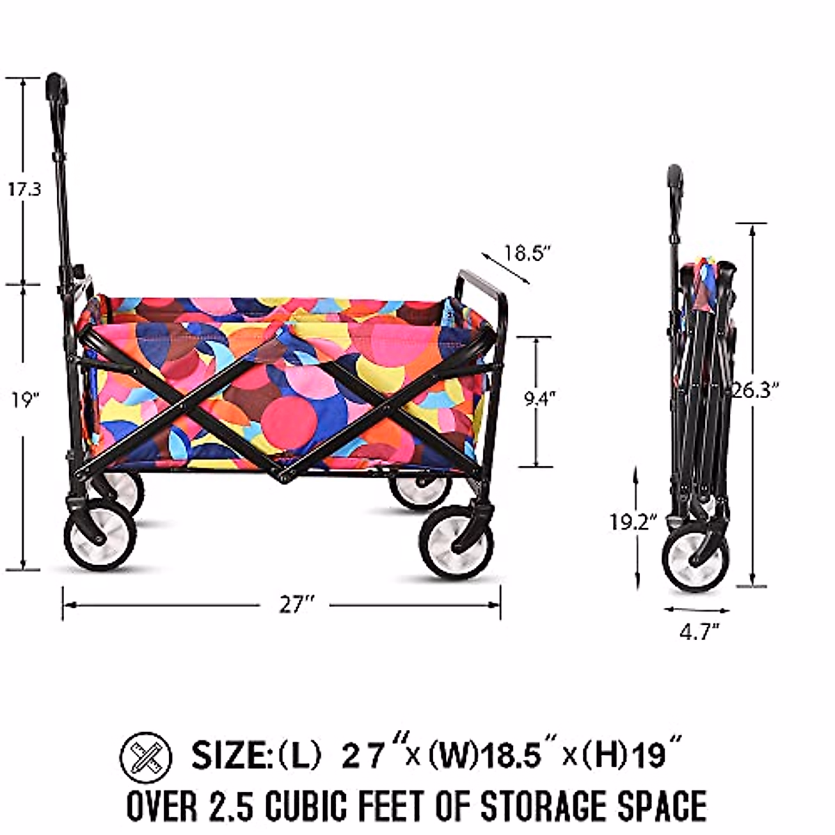WHITSUNDAY Collapsible Folding Garden Outdoor Park Utility Wagon Picnic Camping Cart,Wagon Cart Heavy Duty Foldable for Picnic Camping Cart with Wheel and Bottle Holders Bubble