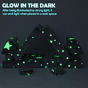 Kids Play Couch,10 Pcs Toddler Couch Sofa,Foam Modularized Kids Couch,Glowing in The Dark Sofa Convertible Kids Toddlers Couch Play Set for Playroom Bedroom
