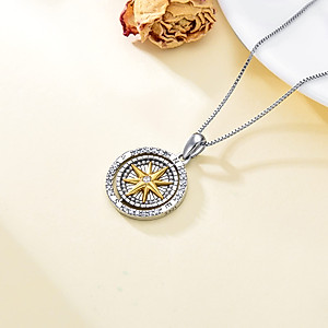 Friendship Necklace Sterling Sliver Compass Necklace for Women -Best Friend Birthday/graduation Gifts for Women