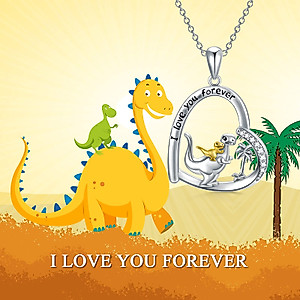 MEIDERBO Dinosaur Necklace 925 Sterling Silver I Love You Forever Dino Heart Pendant Necklace Dinosaur Jewelry Gifts for Women Mom Daughter