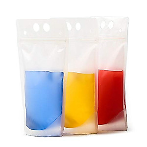 C CRYSTAL LEMON 100PCS Liquor Pouches, Drink Pouches for Adults with Straw Smoothie Bags Juice Pouches with 100 Drink Straws, Heavy Duty Hand-Held Translucent Reclosable Ice Drink Pouches Bag
