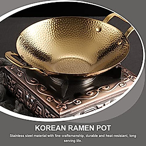 BESTonZON Stainless Steel Pan Wok Pan Stainless Steel Stir Fry Pan Flat Bottom Chinese Wok Scratch Proof Cooking Skillet Pot Cookware with 2 Handles For Gas Induction Gold 8in Stock Pot