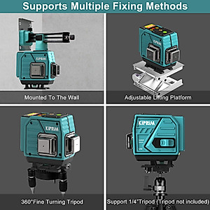 Kiprim 3x360° Green Laser Level Self-Leveling Tool 100ft for Construction Adjustbable Brightness, Remote Controller, Magnetic Rotating Stand,Portable Bag and Adapter Included