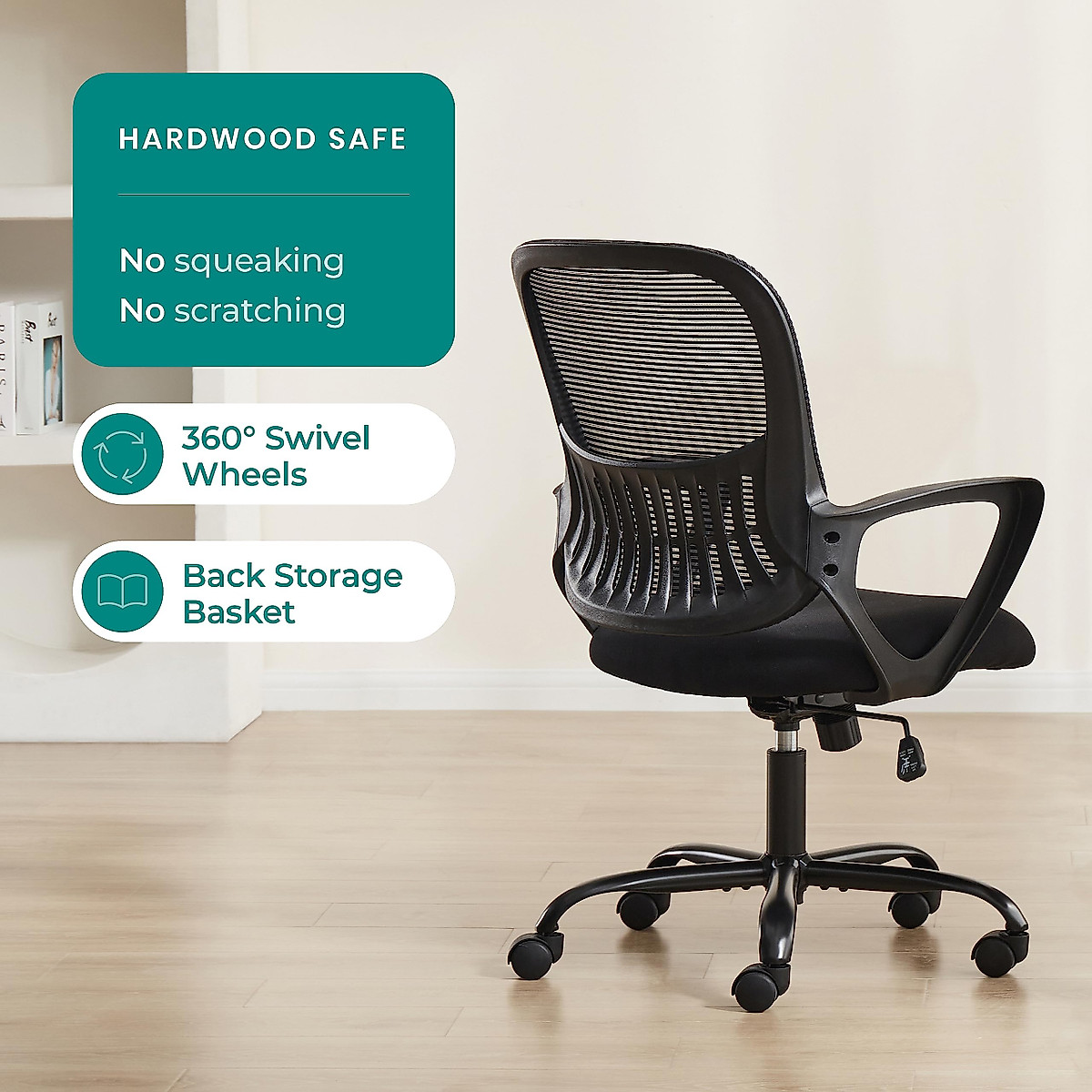 Office Chair, Ergonomic Desk Chair, Mid Back Mesh Computer Chair, Height Adjustable Rolling Swivel Task Chair with Armrests and Lumbar Support