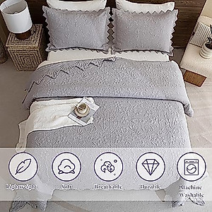 CozyTide Grey King Size Quilt Bedding Sets(110"x98"),Cotton Bedspreads Coverlet King Size 3pcs (1 Elegant Scalloped Edge Gray Quilt and 2 Pillow Shams) Farmhouse Cotton Quilts California King Summer