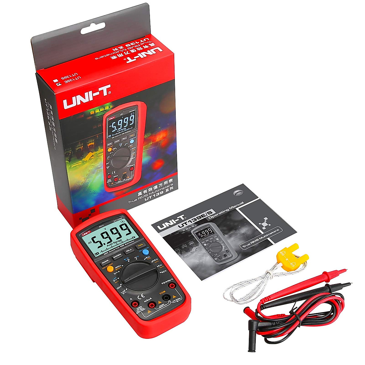 UNI-T True RMS Digital Multimeter UT139E Auto/Manual Range 6000 Counts NCV LPF/LoZ ACV Analog Bar Bandwidth Measures AC DC Voltage AC DC Current Resistance Capacitance Frequency Temperature Duty Cycle