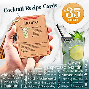 Pro Mixology Bartender Set Bar Kit | 14-Piece Boston Cocktail Shaker Set | Professional Barware Mixing Tools for Home Bartending | Bamboo Stand Recipe Cards | Gift Set for Him & Her (Silver Black)