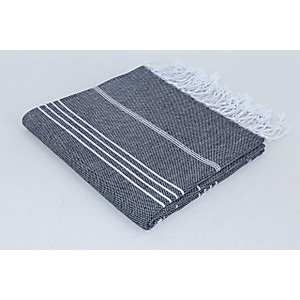 Agah Home Beach Towel for Bathroom - Travel Beach Towel for Adults - Turkish Beach Towel - Sand Resistant Beach Towels for Vacation - Thin, Large and Quick Dry Beach Towel - 40' × 70' (Sultan-Black)