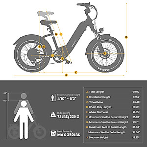 MAGICYCLE Electric Bike for Adults 750W Motor Fat Tire E Bike 52V 15Ah Step-Thru 20" Electric Mountain Bike for Beach Snow 55 Miles 7 Speeds