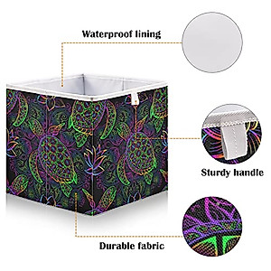 Kigai Foldable Storage Bins Cube,Mysterious Painted Turtle Closet Storage Baskets for Shelves Storage Box Open Storage Bins or Nursery Shelf, Closet, Office 11x11x11in
