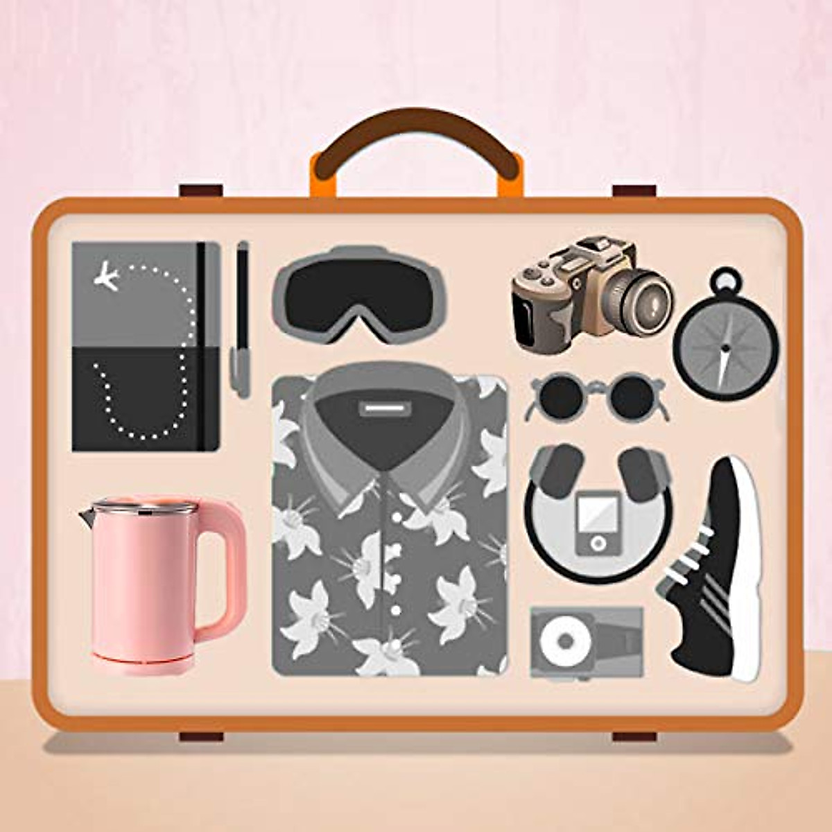 Eglaf 0.5L Small Electric Kettle - Portable Mini Stainless Steel Travel Kettle - Water Touch Inner Surface without Plastic & Cool Touch Outer Surface (Pink)