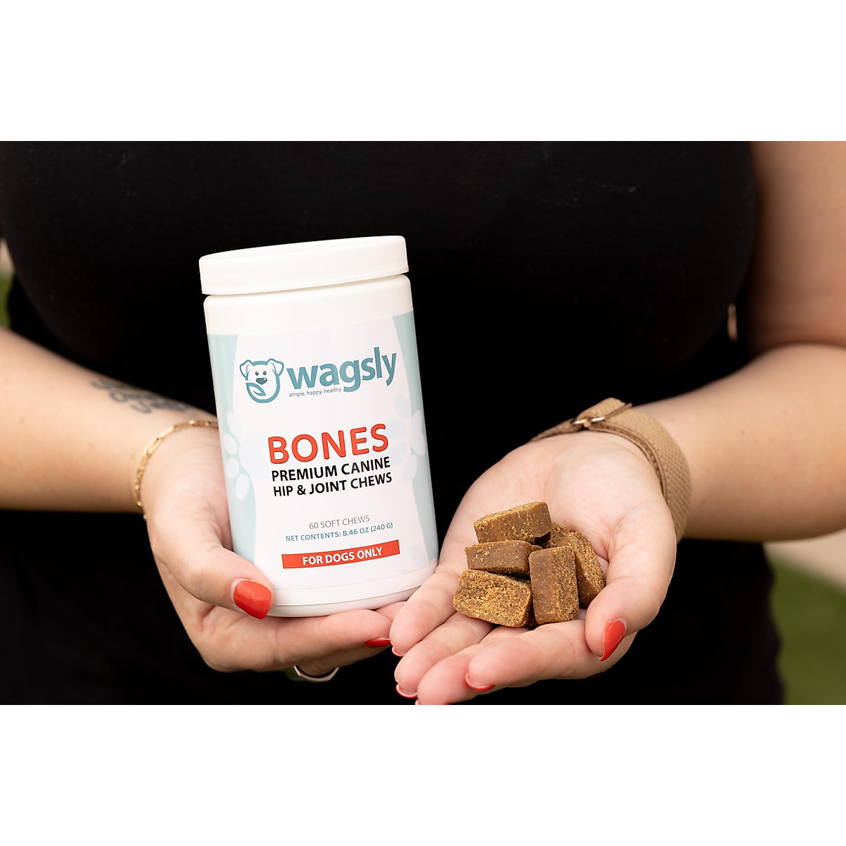 Wagsly Bones Hip & Joint Supplement for Dogs - Glucosamine, MSM, Green-Lipped Mussel - Arthritis Relief & Mobility Support - Vitamin C Immune Boost - Natural Duck Flavor - 60 Count