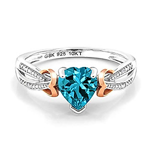 Gem Stone King 925 Silver and 10K Rose Gold 6MM Heart Shape Gemstone Birthstone and Diamond Engagement Ring | Wedding Anniversary Promise Ring For Women | Available In Size 5, 6, 7, 8, 9