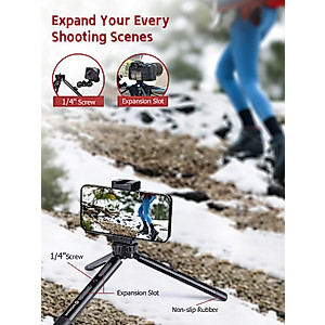 Mini Camera Tripod, Moman Tabletop Travel Tripod Desktop TR01S with 1/4 and 3/8 Screw Mount and Function Leg CNC Aluminum Design for Camcorder Gimbal Stabilizers Max Payload of 5Kg, Black