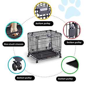 Docal Heavy Duty Dog Crate with Wheels, Easy to Assemble Medium Dog Kennel Dog Playpen with Double Door and Drawer Leak-Proof Tray, Multiple Stackable Thick Sturdy Carbon Steel Pet Cage，Black 24 inch