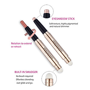 Enfuntins Shimmer Cream Eyeshadow Stick, Eye Brightener Stick Glitter Eyeshadow Crayon Pencil with Soft Smudger, Long Lasting Waterproof Highlighter Eye Shadow Makeup (03 Rose Gold Shimmer)