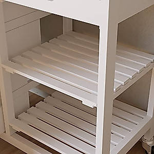 NSdirect Kitchen Island Cart,Industrial Kitchen Bar&Serving Cart Rolling on Wheels Utility Storage Trolley with 3-Tier Wine Rack Shelves&Three Storage Drawers,Soild Rubber Wood Top,White