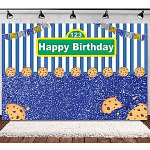 Children's Birthday Photography Backdrop Blue and White Stripes 123 Birthday Party Backdrop Banner Decoration Portrait Photography Props Photo Studio 7x5FT
