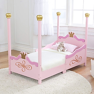 KidKraft Wooden Princess Toddler Four-Poster Bed with Crown Accents, Children's Furniture - Pink, Gift for Ages 15 mo+