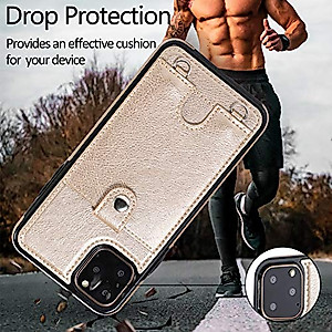 Jaorty PU Leather Wallet Case for iPhone 11 Pro Necklace Lanyard Case Cover with Card Holder Adjustable Detachable Anti-Lost Neck Strap for Apple iPhone 11 Pro 5.8",Gold